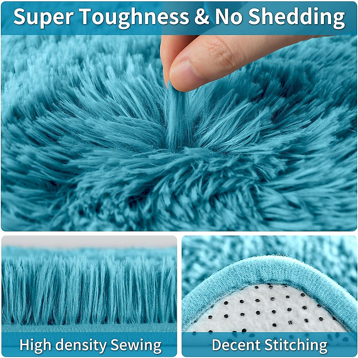 Merelax Soft Modern Indoor Large Shaggy Rug for Livingroom Bedroom Dorm Kids Room Home Decorative, Non-Slip Plush Fluffy Furry Fur Area Rugs Comfy Nursery Accent Floor Carpet 8x10 Feet, Teal Blue