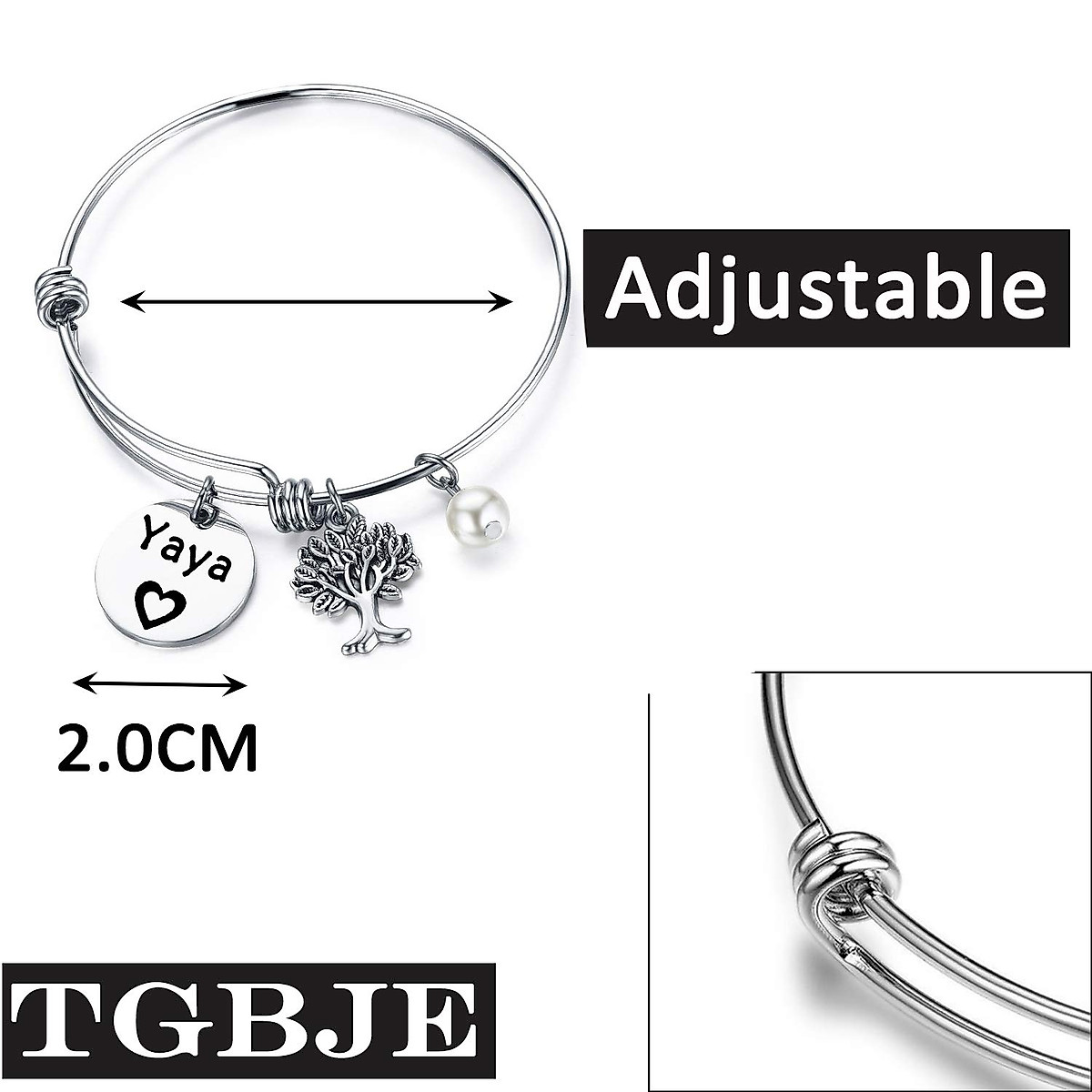 TGBJE Gigi Bracelet Hand Stamped Wire Bangle Great Grandma Gift With Family Tree (YAYA bangle)