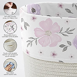Sweet Jojo Designs Lavender Purple Boho Floral Girl Woven Storage Basket Set 3pc Cotton Rope Diaper Caddy Bins Baby Nursery Kids Closet Drawer Organizer Liner Pink Bohemian Farmhouse Shabby Watercolor