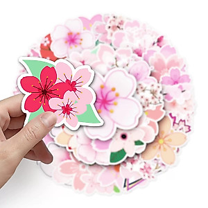 50 Sakura Flowers Stickers Cherry Blossom Vinyl Aesthetic Stickers for Scrapbooking Laptop Calendars Water Bottle Journals Envelopes Waterproof Stickers