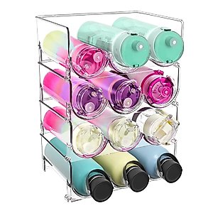 Plastic Stackable Water Bottle Holders Wine and Water Bottle Organizer Cabinet Organization Rack Kitchen Pantry Refrigerator Storage Bins