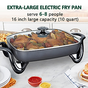 Electric Skillets Nonstick 16-Inch Extra-Large with Lids - Deep Electric Frying Pan, Adjustable Temperature, for Roast Fry Grill Stew Bake Make Casseroles and More, Black