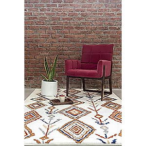Furnish my Place Moroccan Diamond Rug - 5 ft. x 8 ft, Ivory, Geometric, Accent Rug with Transitional Style