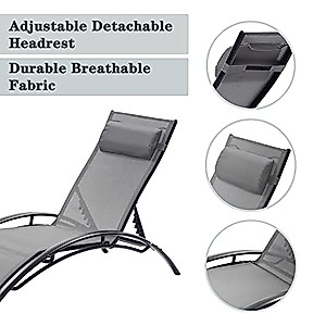 2PCS Set Lounges Outdoor Lounge Chair Lounger Recliner Chair for Patio Lawn Beach Pool Side Sunbathing (Gray)