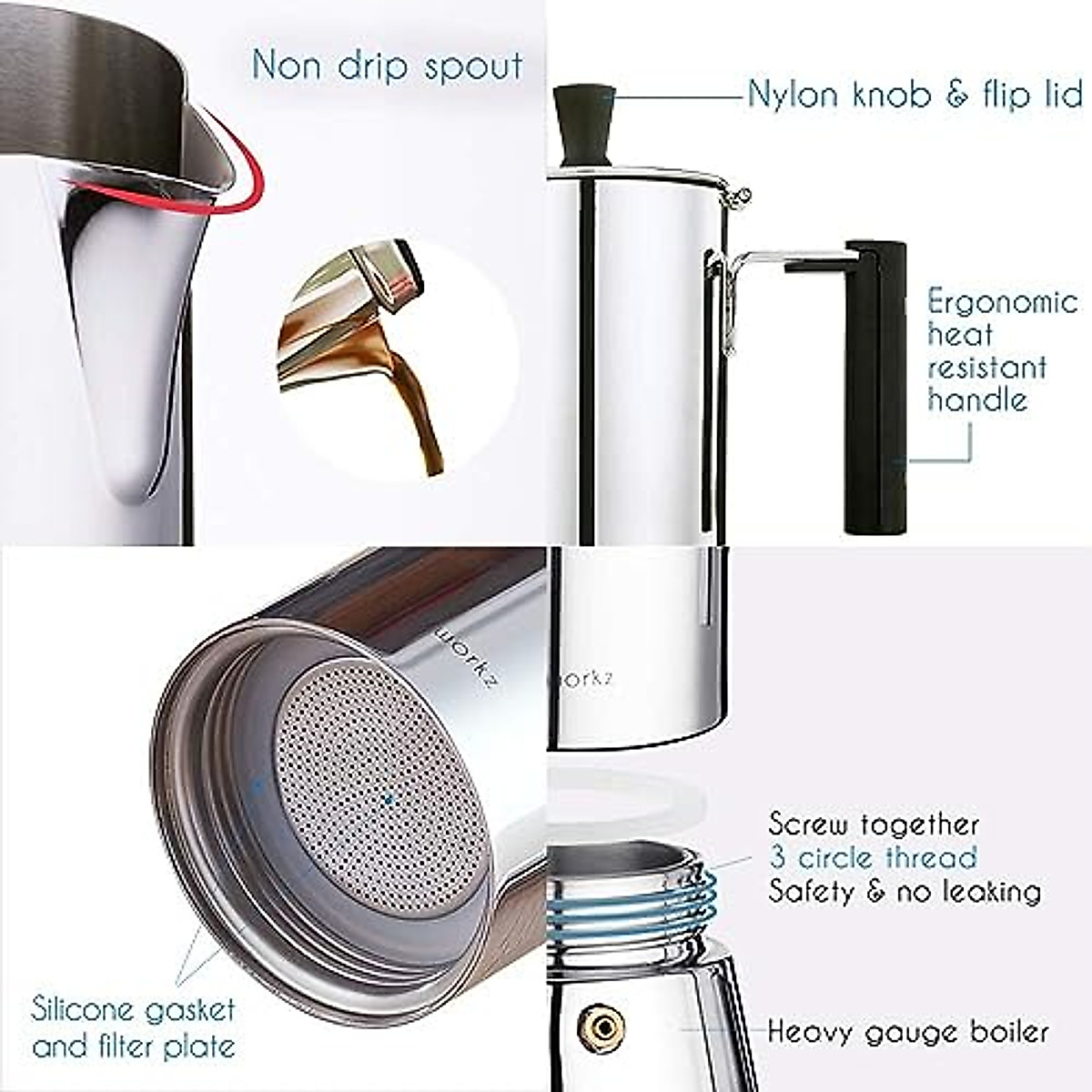 Easyworkz Pedro Stovetop Espresso Maker 6Cup 300ml Stainless Steel Italian Coffee Machine Maker Moka Pot Induction Espresso Pot