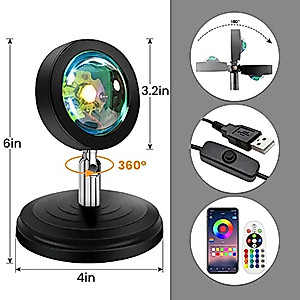 Maiqufa Sunset Lamp Projection APP & Remote Control, Sunset Light Projector 16 Colors Rainbow Night Light 180 Degree Rotation Sunset Projection for Room Deco Christmas Gift