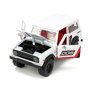1973 Bronco #008 White with Red and Black Stripes and Red Interior with Extra Wheels Just Trucks Series 1/24 Diecast Model Car by Jada 34181