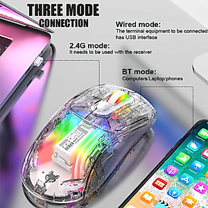 Attoe Bluetooth Wireless Mouse, Transparent RGB Mechanical Dual Mode Gaming Mouse, A Must-Have Cool USB Computer Mouse for Gaming and Esports