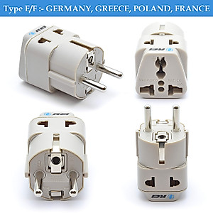OREI 7 World Travel Adapter Plug Set Safe Grounded for Europe, Germany, Italy, S. Africa, China, Australia, UK, India and More