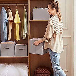 Lifewit 20L Foldable Clothes Storage Bins for Closet Collapsible Sturdy Fabric Storage Basket Cube with 2 Reinforced Dual Handles Fabric Closet Organizers, 3 Packs, Large, Light Grey