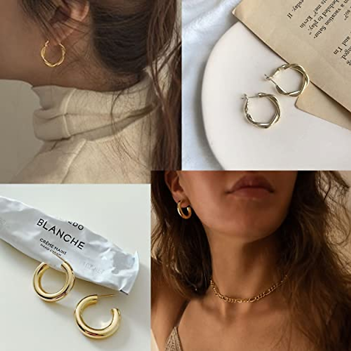 32 Pairs Gold Hoop Earrings Set for Women, Fashion Chain Link Hoop Stud Drop Dangle Earrings Boho Statement Hypoallergenic Earrings for Christmas Jewelry Gift