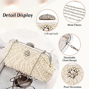 UBORSE Women Pearl Clutch Bag Noble Crystal Beaded Evening Bag Wedding Clutch with Pearl Chain (Cream-coloured)