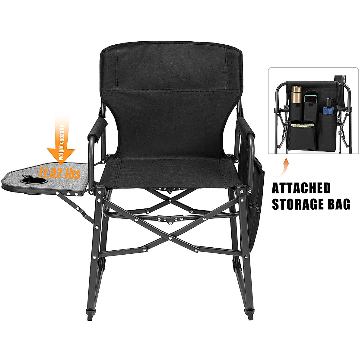 Ubon Steel Frame Portable Director's Chair Ultra Wide Lightweight Seat with Side Table & Pockets - Foldable Equipment for Camping, Beach, Travel, Sports Games - 300lb Capacity