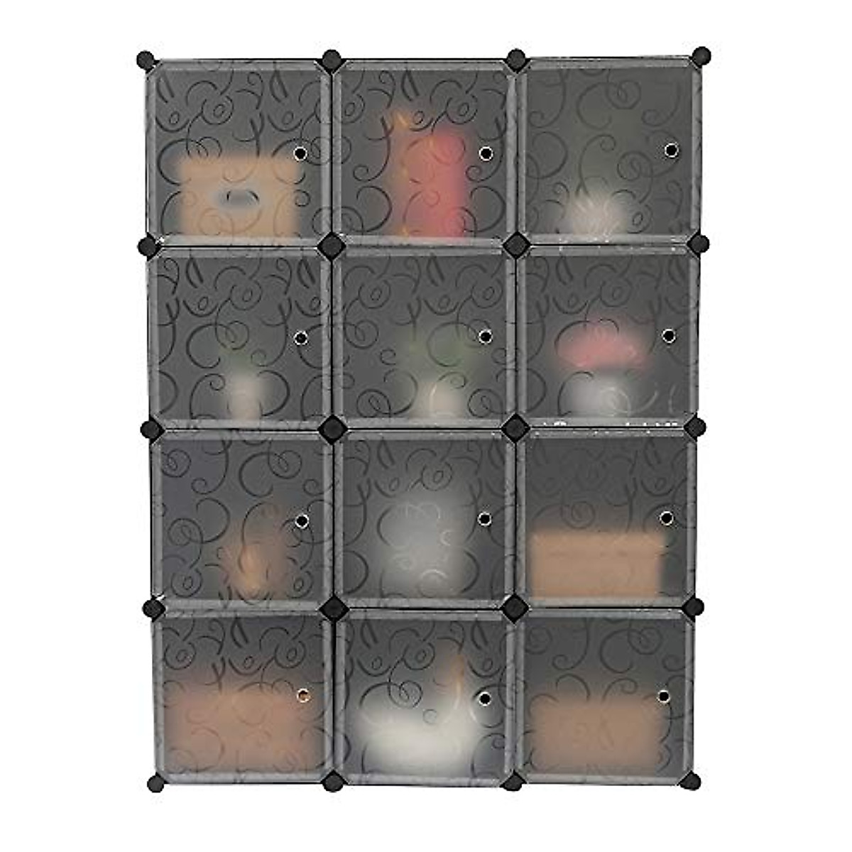VINGLI Cube Storage, 12 Cube Organizer Shelves, Plastic Closet Cabinet, DIY Modular Storage Cube Organizer with Doors for Bedroom Living Room Office, Black