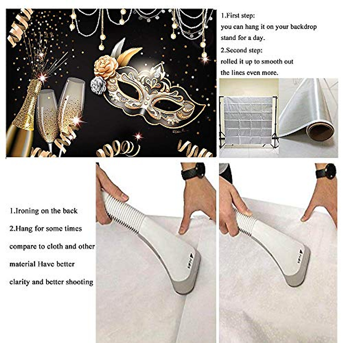 Masquerade Party Backdrops Retro Gold Black Mask Carnival Birthday Photography Backdrop 7x5ft Vinyl Fiesta Mardi Gras Dance Photo Background Champagne Glass Photo Booths Props Decorations