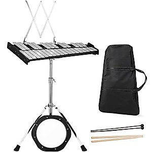 Giantex Foldable Glockenspiel Xylophone 30 Note, with Wood Base and 30 Metal Keys, 2 Mallets, Carrying Bag, Professional Glockenspiel Xylophone Percussion Instrument for Adults and Kids