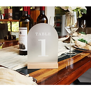 ORGANTEAM Frosted Arch Wedding Table Numbers with Wooden Stands 1-15, 5x7" Acrylic Signs and Holders, Perfect for Centerpiece, Reception, Decoration, Party, Anniversary, Event (Frosted, Number 1-15)