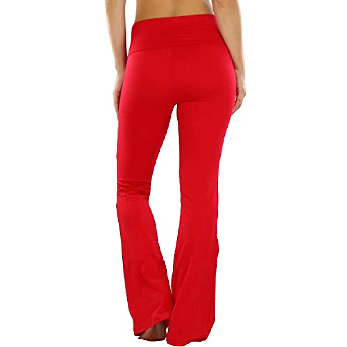 ToBeInStyle Women’s Premium Comfortable Cotton-Blend Fold Over Flared Yoga Pants Leggings - Ruby - Large