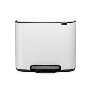 Brabantia Bo Step-On Pedal Trash Can - 3 + 6 Gal Inner Buckets (White) Waste/Recycling Garbage Can, Removable Compartments + Free Bags