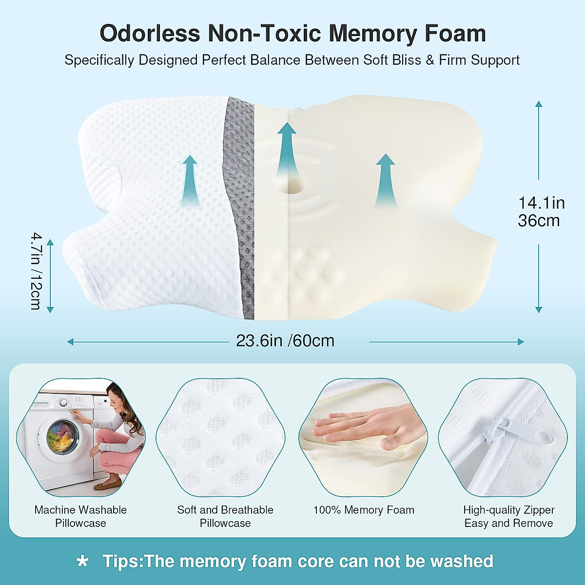 DAFIFO Cervical Pillow Memory Foam Pillows, Contour Pillows for Neck and Shoulder Pain Relief, Ergonomic Orthopedic Sleeping Bed Pillow for Side Sleepers, Back and Stomach Sleepers (Grey)