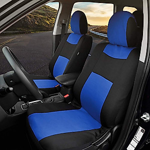 BDK PolyPro Blue Car Seat Covers Full Set with 4-Piece Car Floor Mats - Two-Tone Seat Covers for Cars with Carpet, Interior Covers for Auto Truck Van SUV