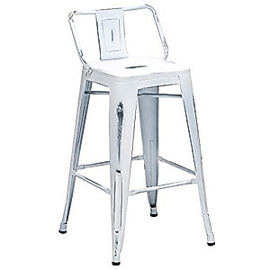 Andeworld Distressed Bar Stools Set of 4 Industrial Counter Stools Metal Barstools for Indoor-Outdoor (24 inch, White)