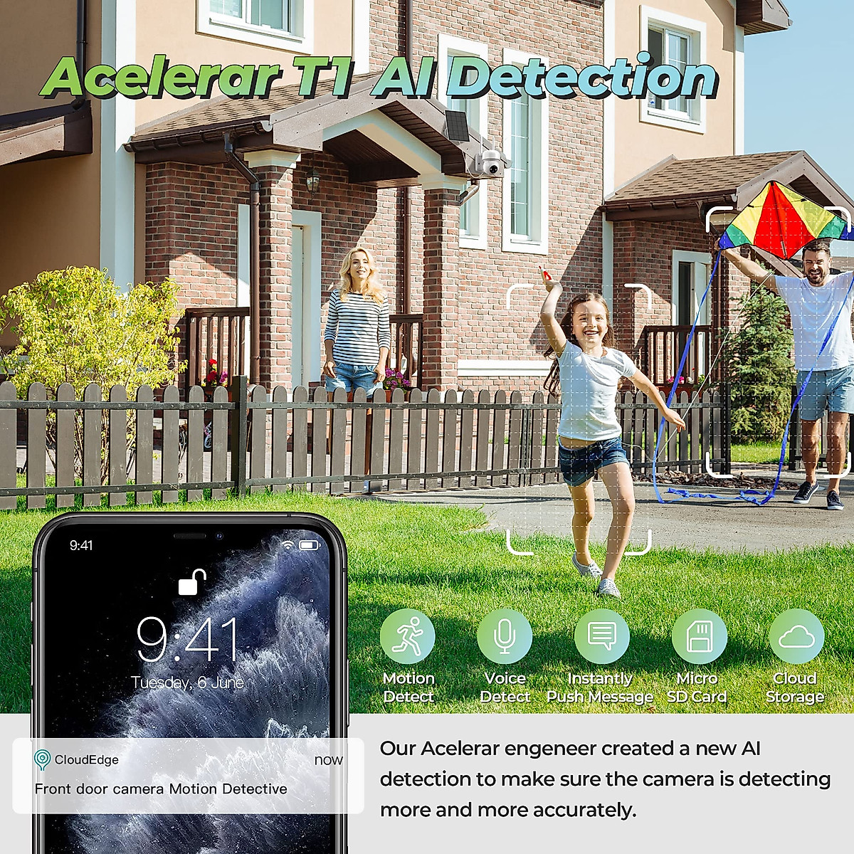 Solar Security Camera Outdoor with Solar Powered, 2K 3MP Color Night Vision PTZ WiFi Camera Built-in 9600mAh Battery with Motion Detect
