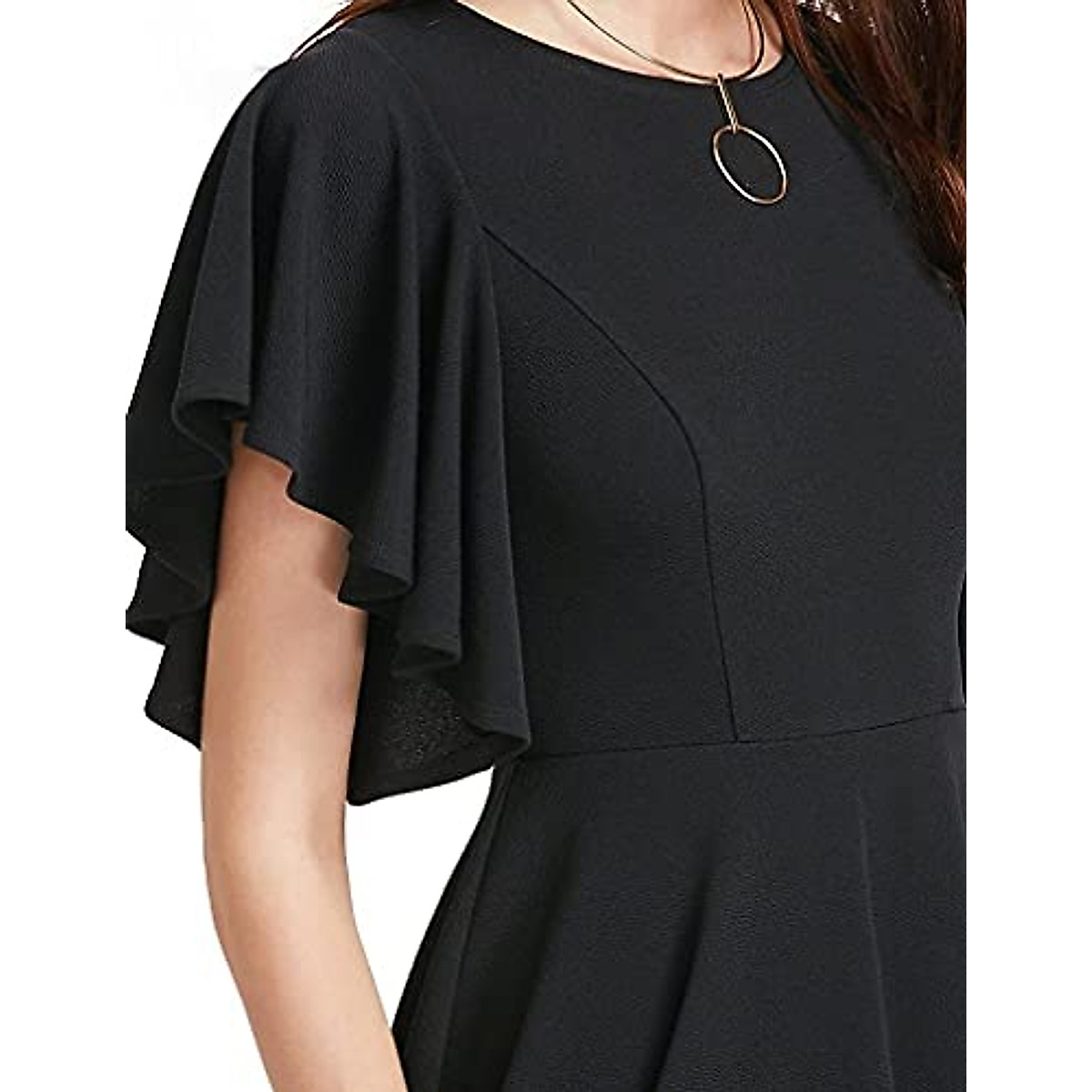 Romwe Women's Stretchy A Line Swing Flared Skater Cocktail Party Dress Black M