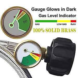 NQN Upgraded 36" Stainless Braided QCC1 Type Inlet Propane Refill Adapter Hose Extension Propane Refill Hose with Gauge and ON/Off Control Valve for 1LB Propane Gas Tank 350PSI High Pressure Camping