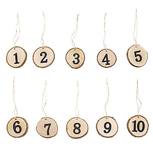 Micro Traders Wooden Table Numbers,10pcs 1-10 Wedding Table Numbers Hanging Wood Slice Wedding Table Centerpieces for Arts Crafts Wall Decor Wedding DIY