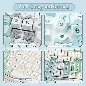 JOLINTAL 134 Keys White Green Keycaps, PBT Light Blue Keycaps, XDA Profile Keycaps Dye Sublimation Keycaps, 60 Percent Keycaps Set Suitable for Cherry MX Gaming Mechanical Keyboards (Crystal Mint)