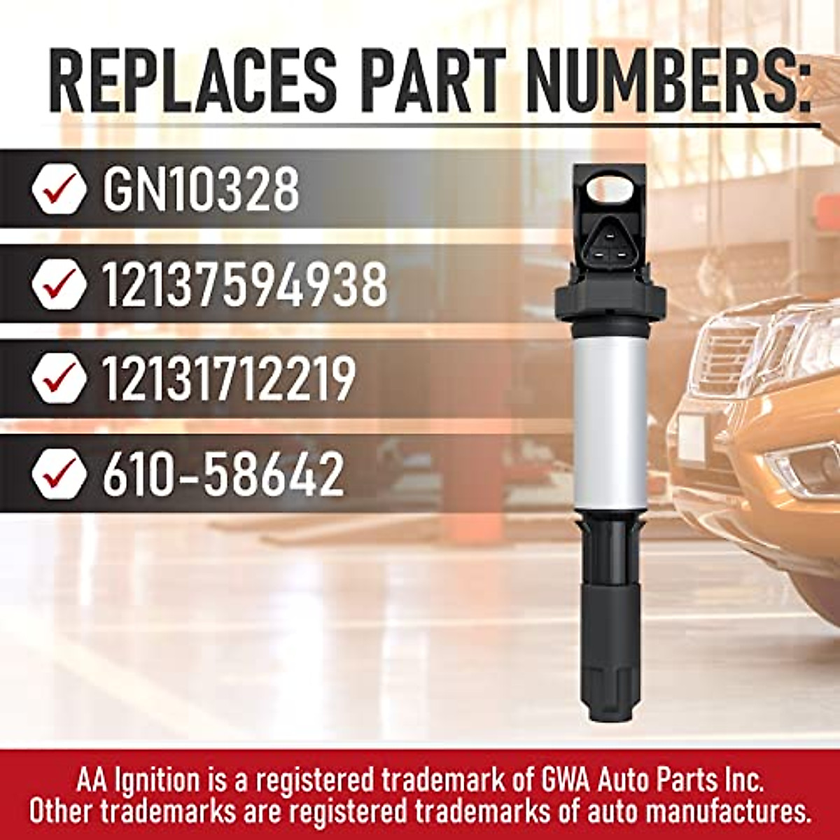 Ignition Coil Pack - Compatible with BMW Vehicles - 325i, 328i, 325ci, 330ci, 335i, 525i, 545i, 745Li, X3, X5 and more - Replaces GN10328, 12137594936