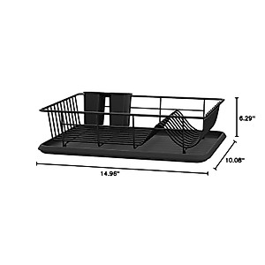 GSlife Dish Drying Rack, Small Dish Rack with Tray Compact Dish Drainer for Kitchen Counter Cabinet, Black