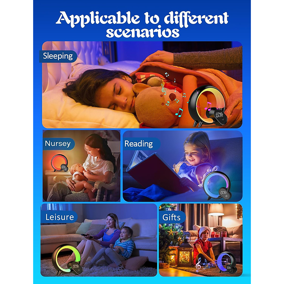 Smart Night Light for Kids,Wake Up Light Sunrise Alarm Clock,Ambient Light & Sleep Assistant 15 Soothing Sounds Baby Night Light,App,Bluetooth Speaker,Bedside Lamp,Timer,Remote Control,Ideal for GIF