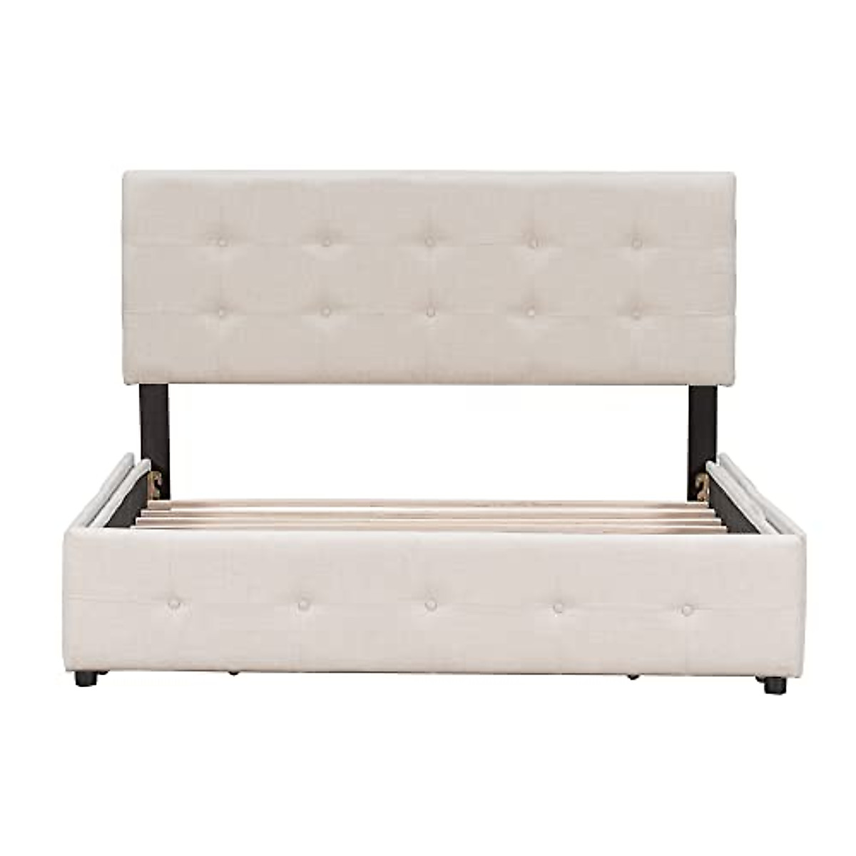 Harper & Bright Designs Queen Size Upholstered Platform Bed with Storage, Queen Bed Frame with 4 Drawers and Tufted Headboard for Teens Adults, No Box Spring Needed, Beige
