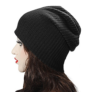 ZLYC Women Fashion Knit Slouchy Beanie Hat Thin Stretch Skull Caps (Solid Black)