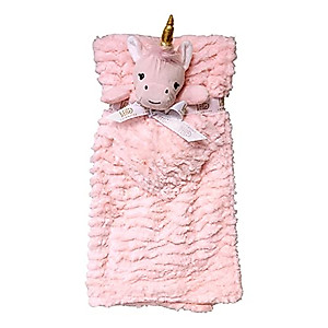SONA G DESIGNS Deluxe Personalized Baby Security Blanket Lovey and Swaddle Blanket Set with Custom Embroidered Name for Babies Boy and Girl (Pink Unicorn with Embroidered Name)
