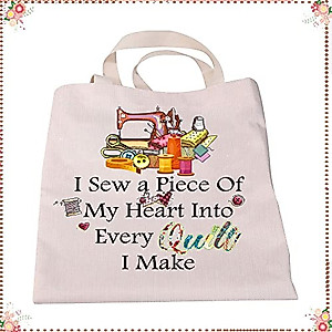 JYTAPP Sewing Gift Quilter Gift I Sew My Heart Into Every Quilt Tote Bag Sewing Accessories Bag For Quilter Sewing Lover Gift