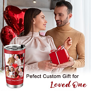 Personalized Coffee Tumbler with Pictures Text - 20oz Custom Leak Proof Tumblers Travel Cup with Lid, Custom Photo Gifts for Birthday Anniversary Christmas for Women Men