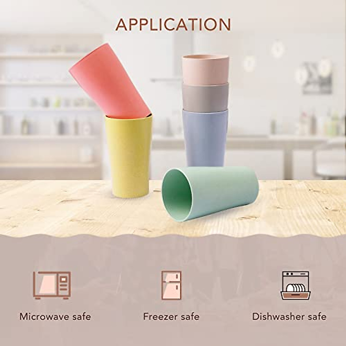 greenandlife 400ml/14oz Set 6 Multicolor Mug for Coffee, Tea, Water, Milk, Juice, Wheat Straw Cup, Unbreakable,Non-toxin, BPA free and Healthy for Kids Children Toddler & Adult