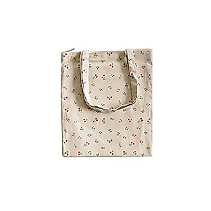 Caixia Women's Cute Cherry Print Canvas Tote Shopping Bag Beige, Zip Closure, Medium
