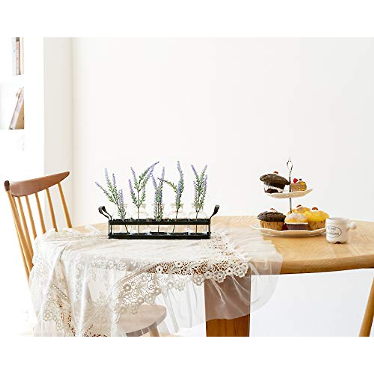 Mkono Plant Terrarium with Metal Stand, Retro Glass Planter Tabletop Flower Vase Perfect for Propagating Hydroponic Plants Flower Cutting Cute DIY Centerpiece Home Office Garden Decor, 5 Bottle