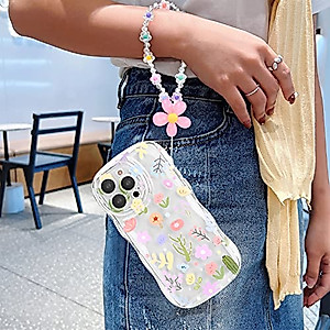 Newseego for iPhone 14 Pro Max Case, Cute Colorful Flower Curly Wave Clear Case with Lovely Flower Bracelet Chain for Women Girls Soft TPU Shockproof Protective Case Cover for iPhone 14 Pro Max