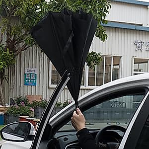 LFLFWY Inverted Reverse Upside Down Umbrella Windproof Strong - 49 inch Vented Double Canopy Large Stick Umbrellas for Rain Waterproof Golf Car Travel Umbrella - Men and Women