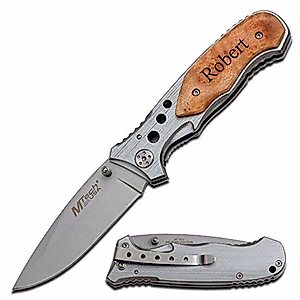 Forever Gifts USA Free Engraving - Quality Tactical Folding Knife, Stainless Steel / Wood