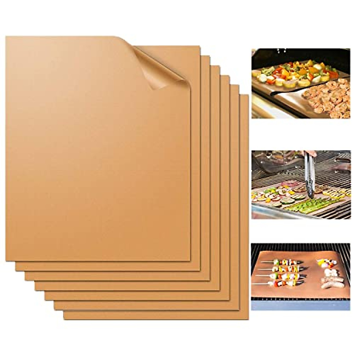 Miaowoof Grill Mat Set of 7-100% Non-Stick BBQ Grill Mats, Heavy Duty, Reusable, and Easy to Clean - Works on Electric Grill Gas Charcoal BBQ-15.75 x 13 Inch