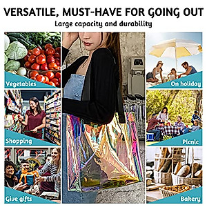 Holographic Clear Tote Bag for Stadium Concert, Fashion Iridescent Tote Handbag for Women Christmas Gift, Large Waterproof Fans Bag for Sport Game