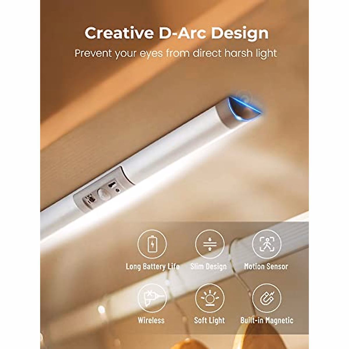 Joyzy Automatic Motion Sensor Lighting with Eye-Protection Design Closet Light, LED for Wireless Lighting Pantry Light, Rechargeable Night Lighting for Cabinet Light(100Lumen, 6000k 80+CRI)