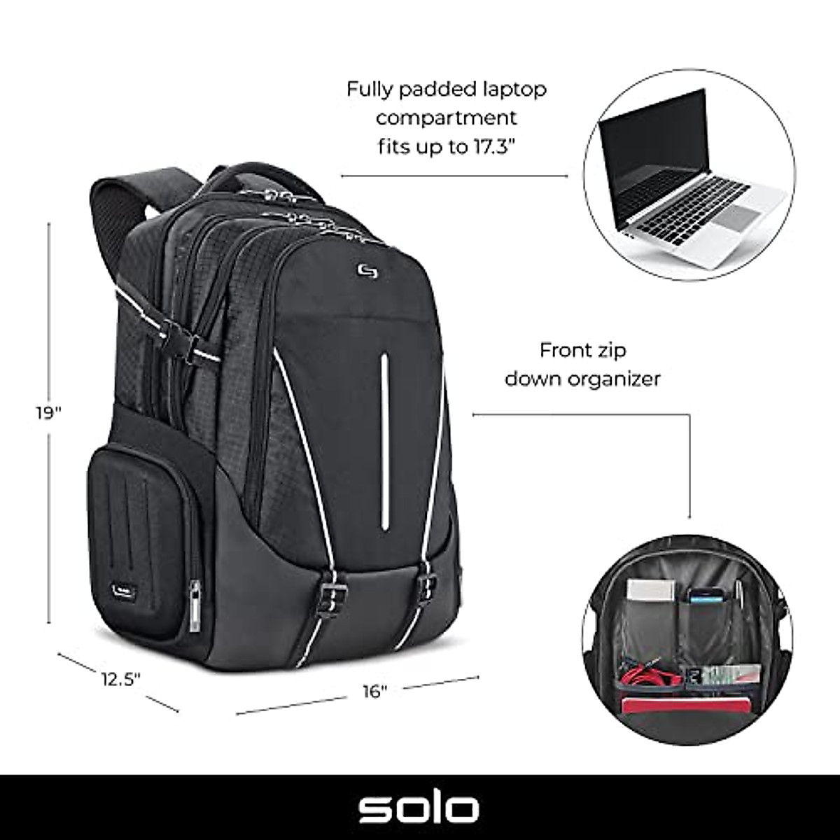 Solo New York Rival 17.3 Inch Laptop Backpack with Hardshell Side Pockets, Black