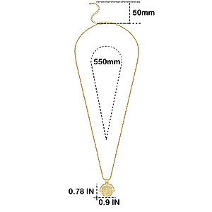 FRUMOS 18K Gold Plated Long necklace for Girls classic Retro Reimagined rope chain Pendant necklace roman arc coin gold vermeil ridge cross necklace apollo medallion coin Gold Necklaces for Womens